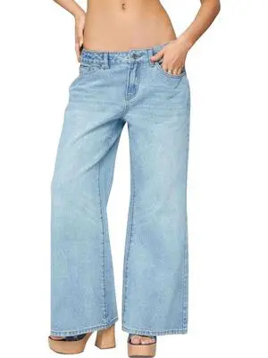 EDIKTED Low Rise Wide Leg Jeans - Light-blue