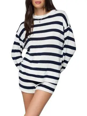 EDIKTED Amaris Stripe Oversized Cotton Sweater - Navy