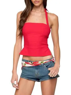 EDIKTED Halter Top With Side Slits - Red