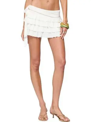 EDIKTED Asymmetric Ruffle Mini Skirt - Cream
