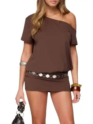 EDIKTED Cutout One-shoulder Mini Dress - Brown