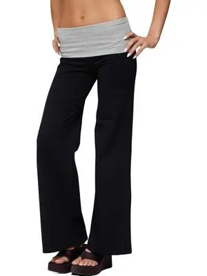 EDIKTED Contrast Foldover Wide Leg Pants - Black