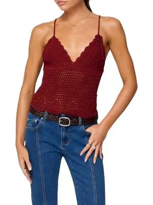 EDIKTED V-neck Crochet Top - Burgundy