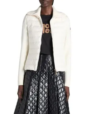 Moncler Virgin Wool Knit & Quilted Down Cardigan - White