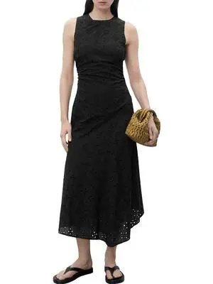 Mango Eyelet Sleeveless Midi Dress - Black