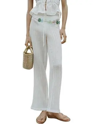 Mango Satin Drawstring Wide Leg Pants - White