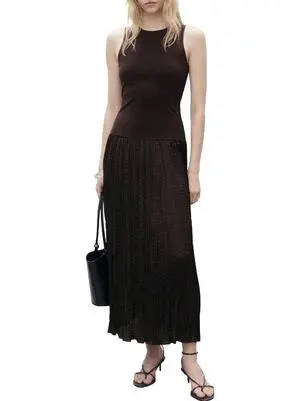 Mango Mixed Media Sleeveless Dress - Brown