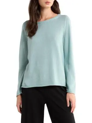 Eileen Fisher Bateau Neck Cotton Blend Sweater - Arctic Blue