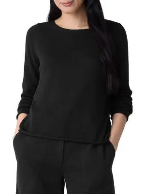Eileen Fisher Bateau Neck Cotton Blend Sweater - Black