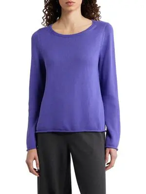 EILEEN FISHER Bateau Neck Cotton Blend Sweater