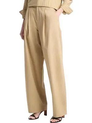 VINCE Pleated Cotton Stretch Wide-Leg Pants