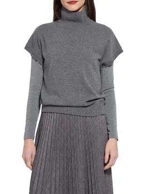 Lyssé Short Sleeve Cashmere Turtleneck Sweater - Derby Grey