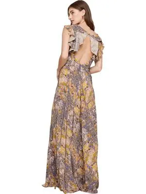Banana Republic Matte Silk Open-back Maxi Dress - Pastel Splatter Print