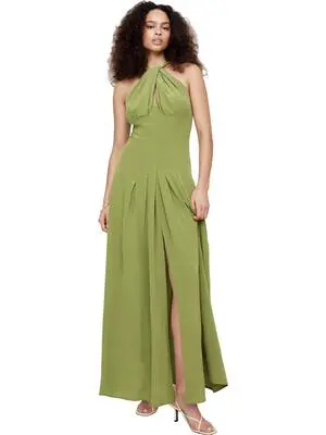 Banana Republic Matte Silk Halter Maxi Dress - Willow Green