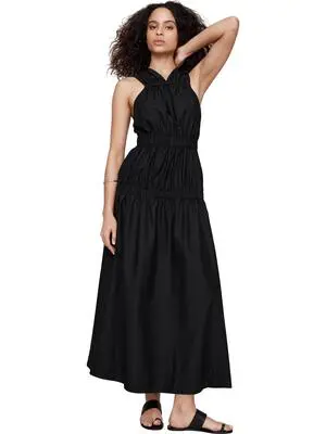 Banana Republic Cotton Poplin Ruched Drop-waist Maxi Dress - Black