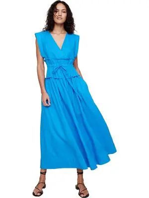 Banana Republic Linen Cinch-waist Maxi Dress - Blue Cabana