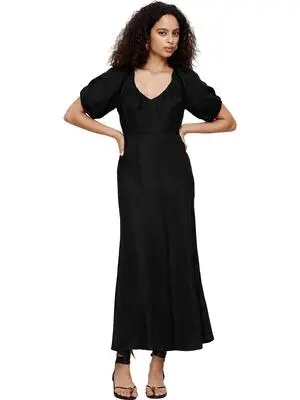 Banana Republic Viscose-linen Ruched Long Midi Dress - Black
