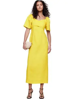 Banana Republic Linen Sweetheart Midi Dress - Citrus Season Yellow