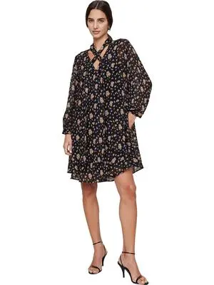 Banana Republic Georgette Cross-tie Trapeze Dress - Black Print