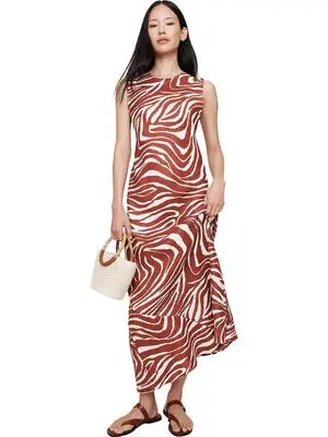 Banana Republic Backless Linen Maxi Dress - Brown Zebra Print