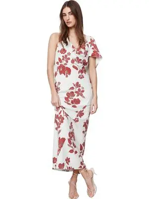Banana Republic Stretch-crepe Asymmetrical Open-back Maxi Dress - Blue & Red Floral Print