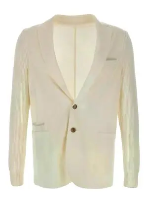 Eleventy Ribbed-knit Elbow-patch Blazer - Neutrals