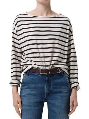 Citizens Of Humanity Boat Neck Long Sleeve Tee - Chocolate Stripe