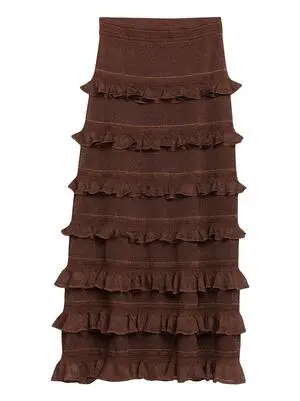Zimmermann Lace Frill Midi Skirt - Metallic Chocolate