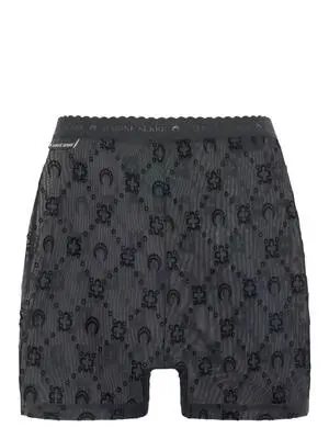 MARINE SERRE Flock-print Mesh Shorts - Black