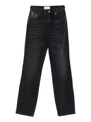 Marella Straight Leg Jeans With Leather Pockets - Grey