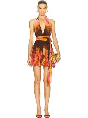 Retrofete Briola Chiffon Dress In Brown,coral - Orenda