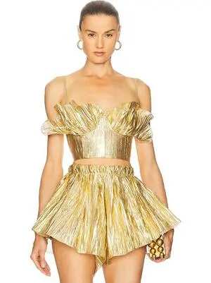 THE DOLLS HOUSE Shelby Metallic Corset Top - Gold