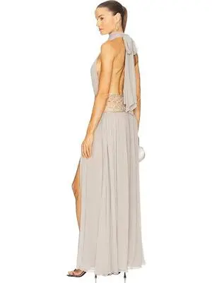 Retrofete Kreeli Embellished Halterneck Maxi Dress - Silver Cloud