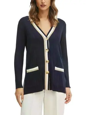 Luisa Spagnoli Ribbed-knit Striped Cardigan - Blue