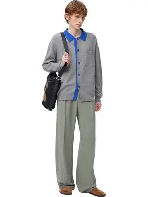 Loewe Polo Cardigan In Wool - Grey/blue