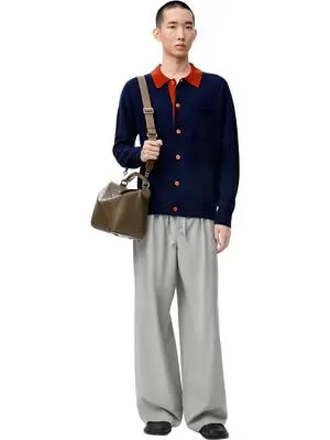 Loewe Polo Cardigan In Wool - Navy Blue/orange