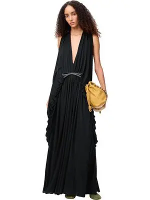 Loewe Draped Silk Jersey Dress - Black