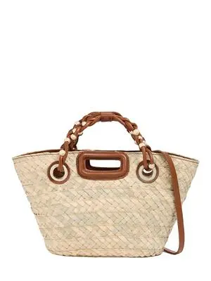 MAJE Leather-Trimmed Straw Tote