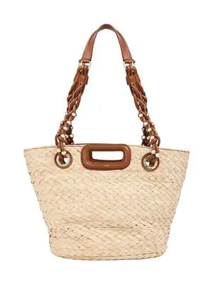 Maje Leather-trimmed Straw Tote - Beige