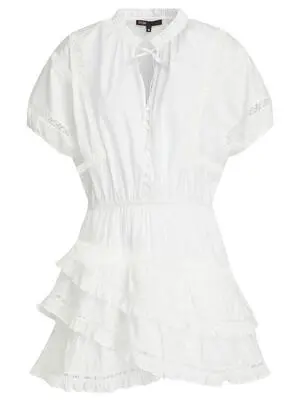 Maje Ruffled Guipure Lace-trimmed Cotton And Swiss-dot Mini Dress - White