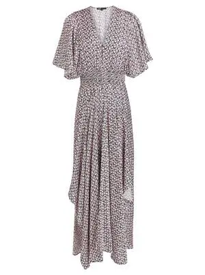 Maje Printed Shirred Satin Maxi Dress - Pastel Pink