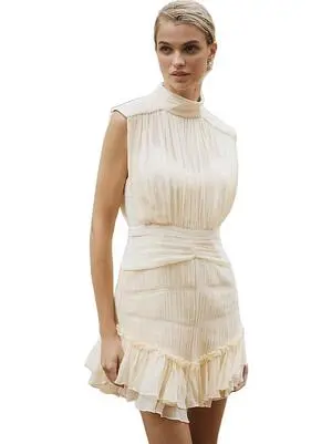 Shona Joy Victoria Sleeveless Ruched Chiffon Mini Dress - Cream
