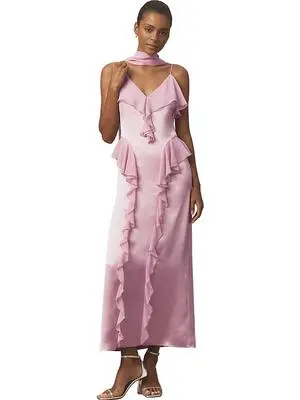 MARE MARE Sleeveless Ruffled Satin Chiffon Maxi Dress - Lilac