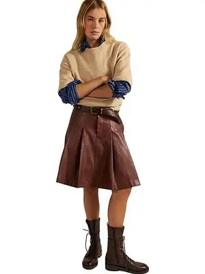 Free People We The Free Vegan Pleated Midi Skirt - Spiced Chocolate