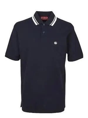 Gucci Collar Short Sleeve T-shirt - Navy Blue