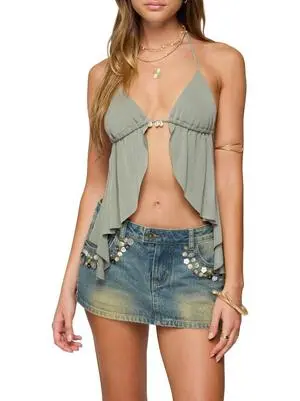 EDIKTED Backless Halter Top - Olive