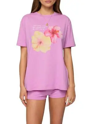 EDIKTED Fleur Hibiscus Graphic T-shirt - Pink