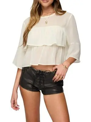 EDIKTED Ruffled Chiffon Crop Top - Cream