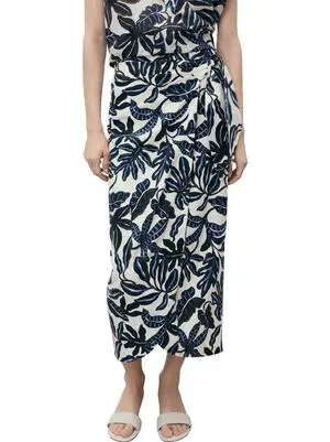 Mango Printed Linen-blend Faux Wrap Midi Skirt - Ecru