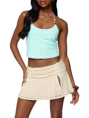 EDIKTED Beaded Halter Crop Top - Aqua